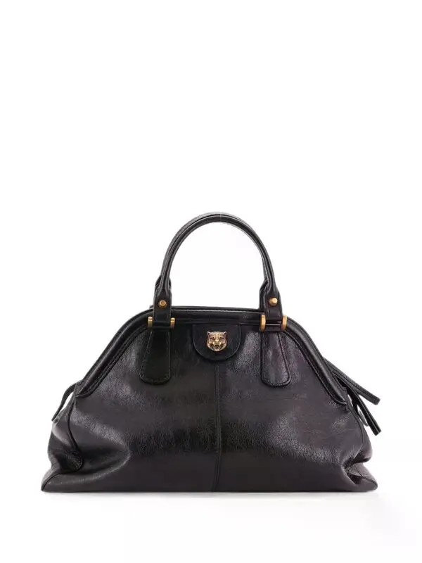 Gucci Re Top Handle Bag Leather Medium Satchel - Black