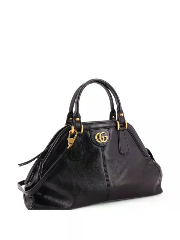 Gucci Re Top Handle Bag Leather Medium Satchel - Black