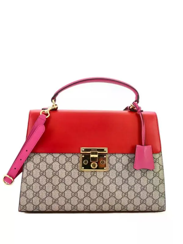 Gucci Padlock Top Handle Bag Gg Coated Canvas And Leather Medium Satchel - Brown
