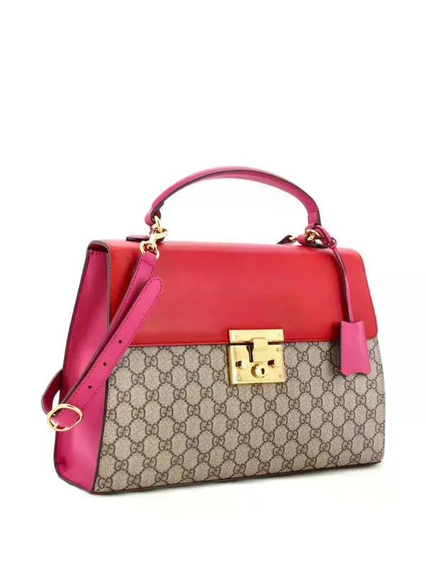 Gucci Padlock Top Handle Bag Gg Coated Canvas And Leather Medium Satchel - Brown
