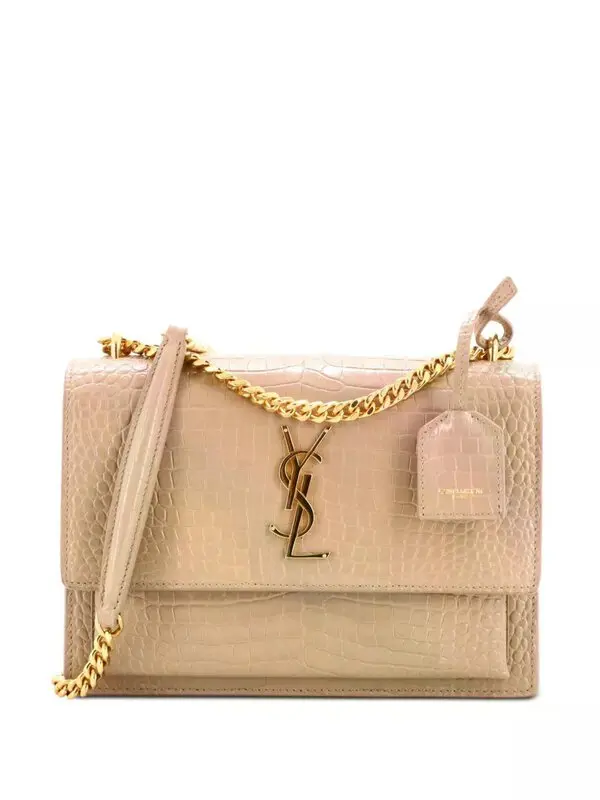 Saint Laurent Sunset Crocodile Embossed Leather Medium Crossbody Bag - Neutrals