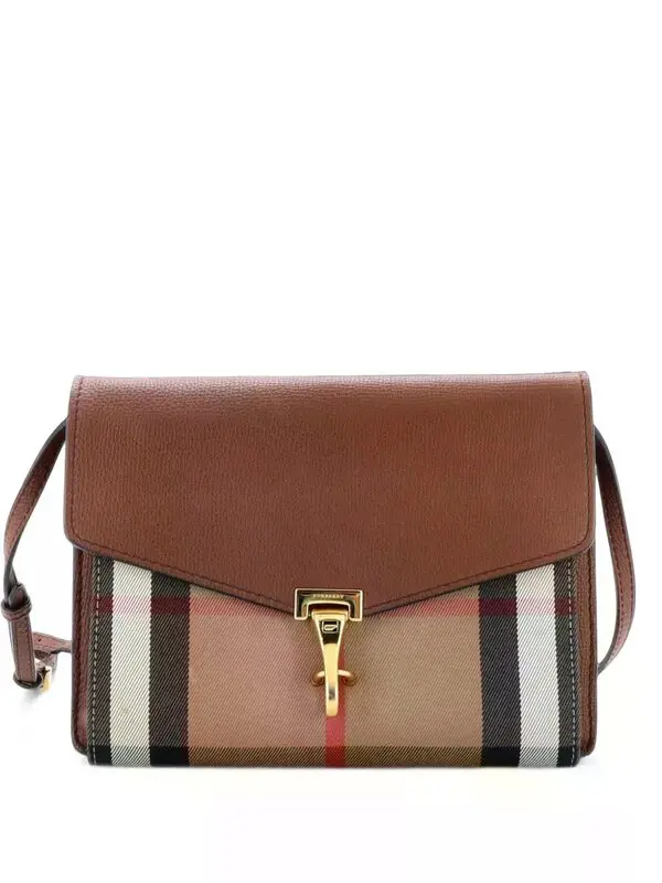 Burberry Macken Leather And House Check Canvas Small Crossbody Bag - Brown