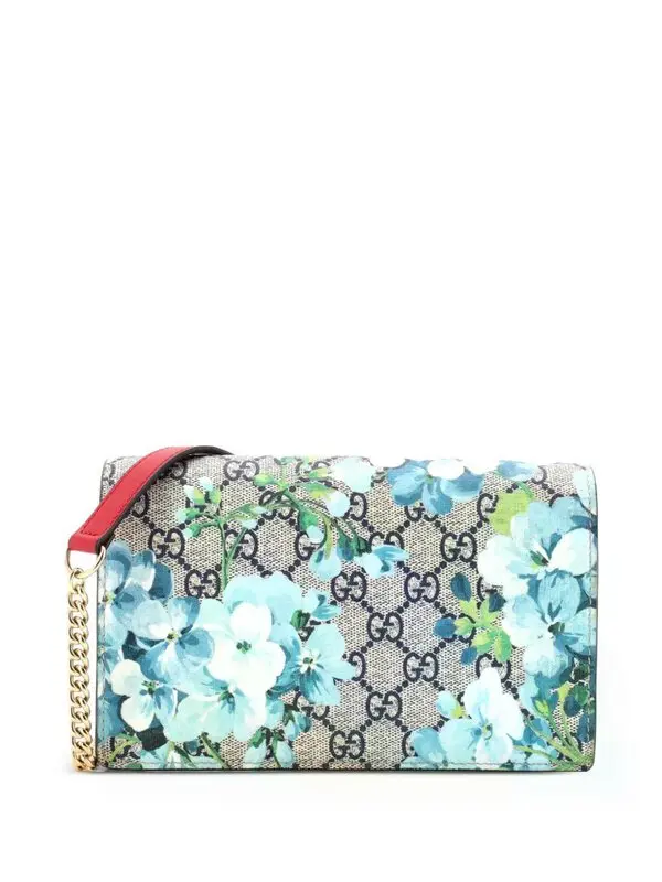 Gucci Chain Wallet Blooms Print Gg Coated Canvas Crossbody Bag - Blue
