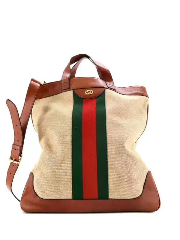 Gucci Shopping Vintage Web Canvas Large Tote Bag
