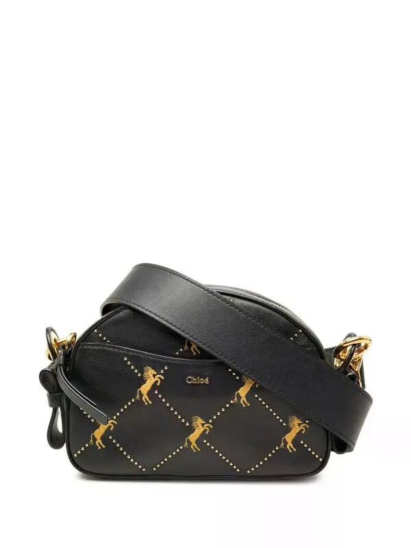 Chloé 2019 Studded Calfskin Embroidered Little Horses Crossbody Bag - Black