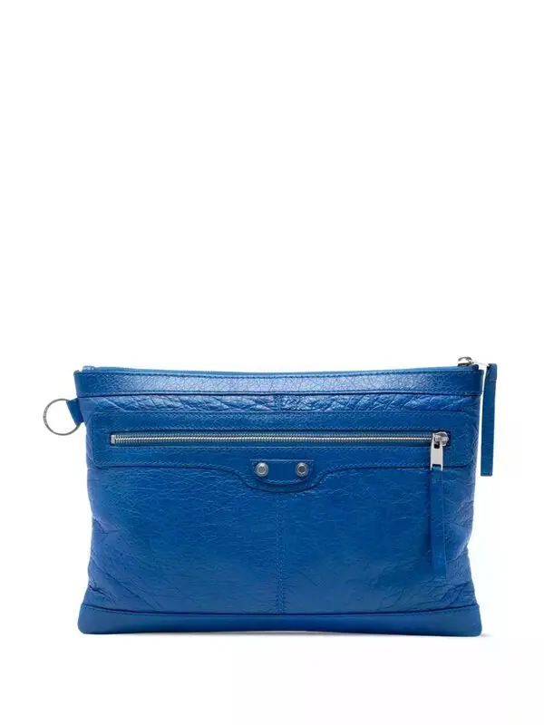 Balenciaga 2015 Lambskin Motocross Classic Clip M Clutch Bag - Blue
