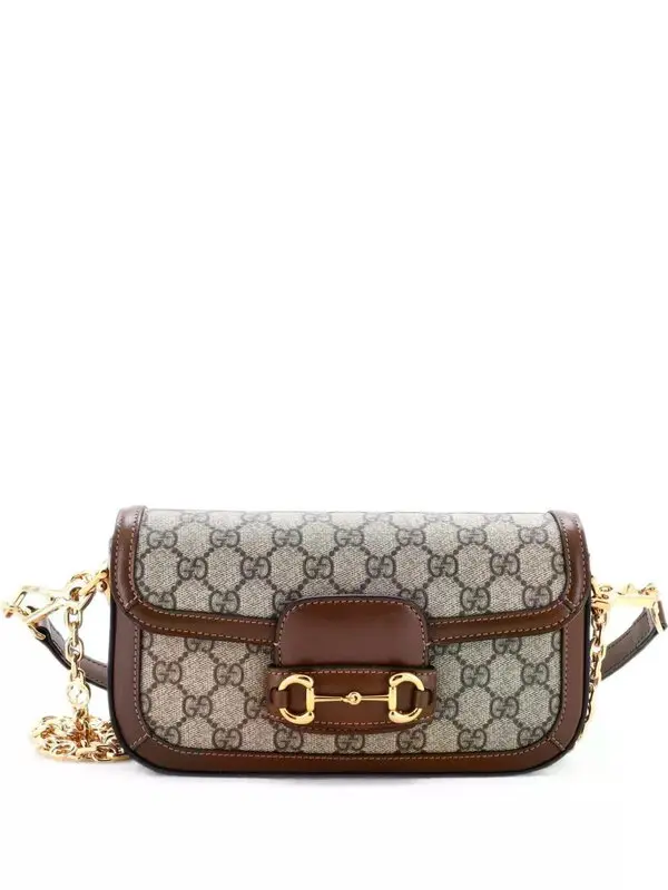 Gucci Horsebit 1955 Shoulder Bag Gg Coated Canvas With Leather East West Crossbody Bag - Brown