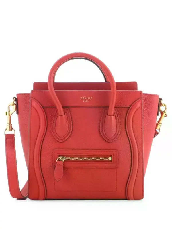 Celine Luggage Bag Grainy Leather Nano Crossbody Bag - Red