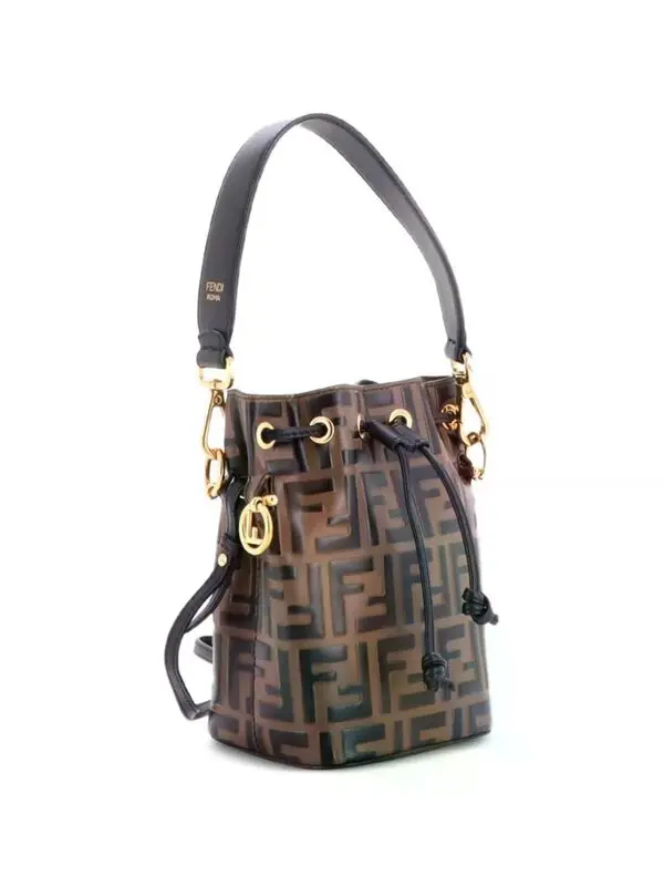 Fendi Mon Tresor Zucca Embossed Leather Mini Bucket Bag - Brown