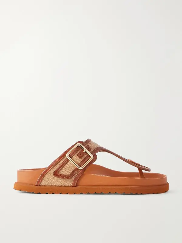 BIRKENSTOCK Gizeh Framed Leather-trimmed Raffia Sandals