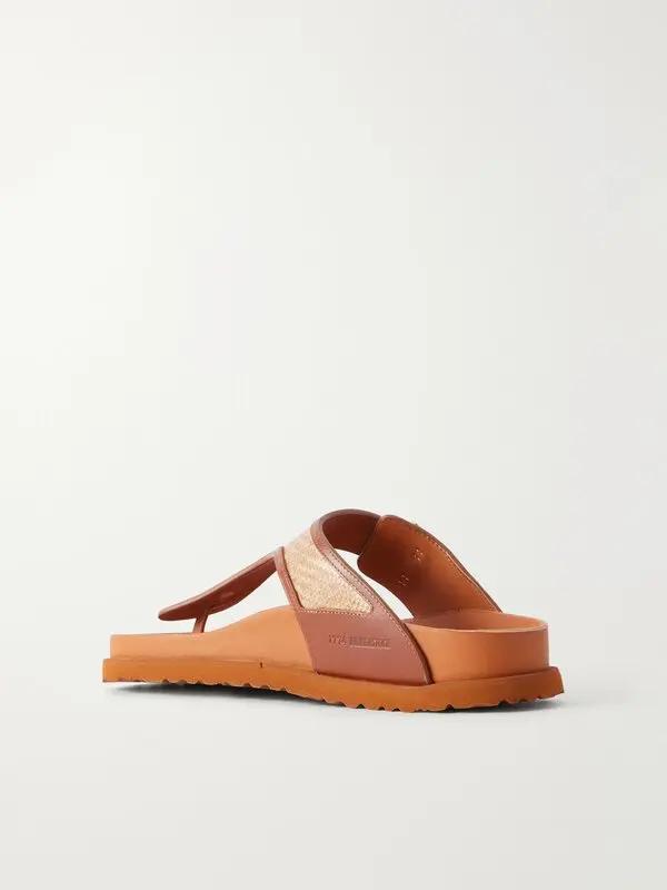 BIRKENSTOCK Gizeh Framed Leather-trimmed Raffia Sandals