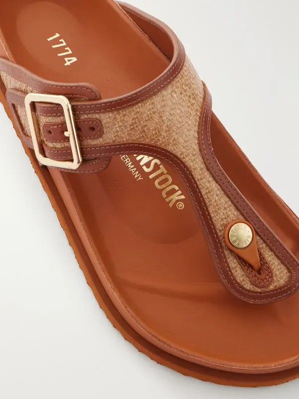 BIRKENSTOCK Gizeh Framed Leather-trimmed Raffia Sandals