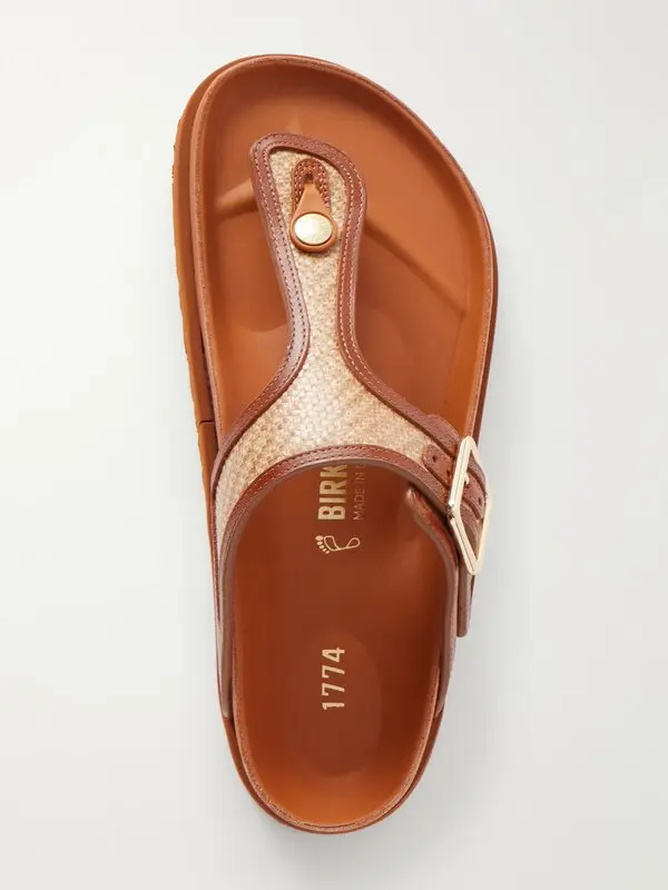 BIRKENSTOCK Gizeh Framed Leather-trimmed Raffia Sandals