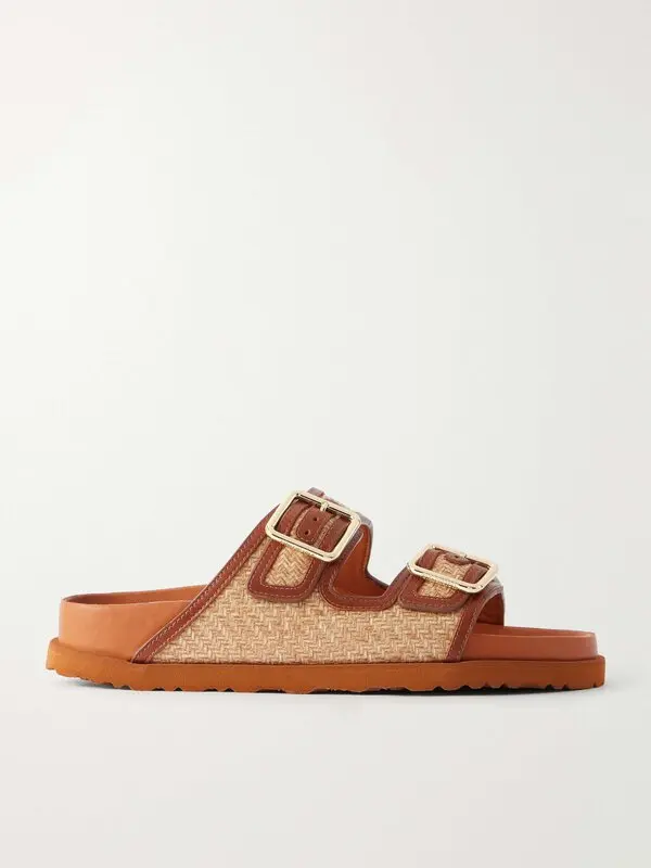 BIRKENSTOCK Arizona Leather-trimmed Raffia Sandals