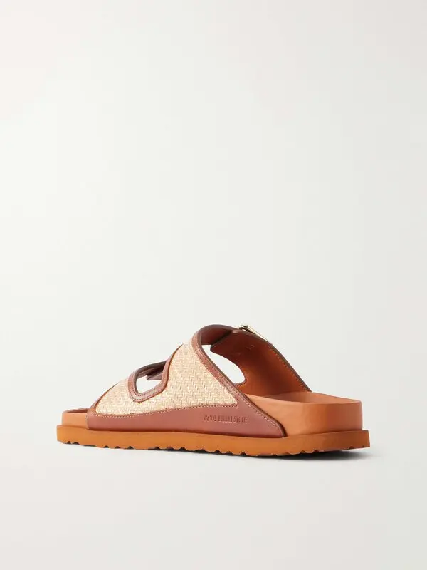 BIRKENSTOCK Arizona Leather-trimmed Raffia Sandals