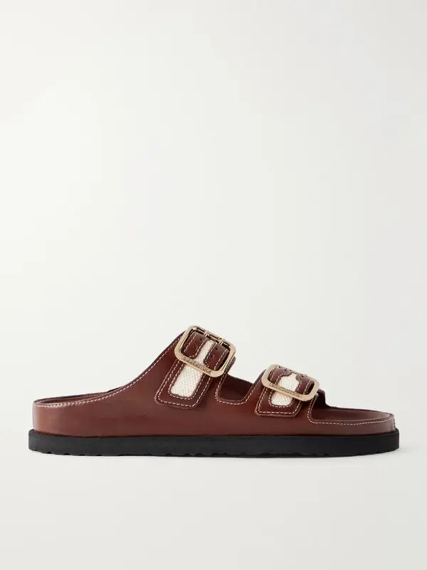BIRKENSTOCK Arizona Bold Canvas-trimmed Leather Sandals - Brown