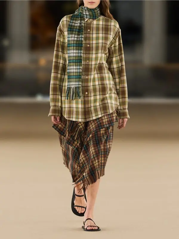 Auralee Fringed Checked Cashmere Scarf