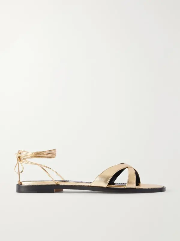 Manolo Blahnik Caleva 10 Metallic Leather Sandals - Gold