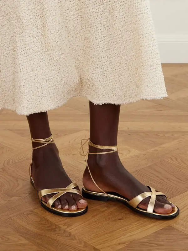 Manolo Blahnik Caleva 10 Metallic Leather Sandals