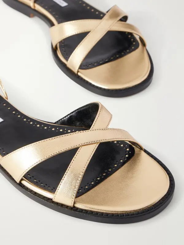 Manolo Blahnik Caleva 10 Metallic Leather Sandals