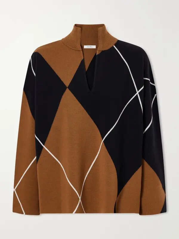 Max Mara Sala Argyle Wool V-neck Sweater - Multi