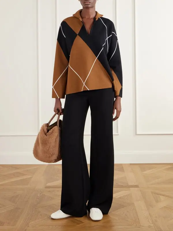 Max Mara Sala Argyle Wool V-neck Sweater - Multi