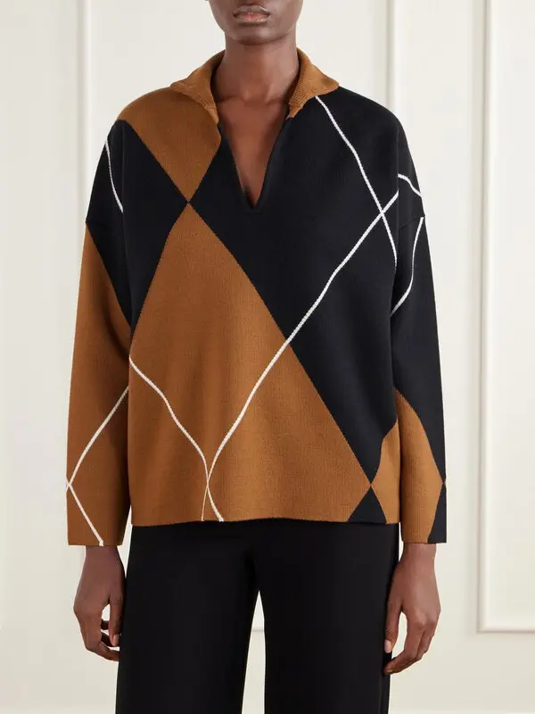 Max Mara Sala Argyle Wool V-neck Sweater - Multi