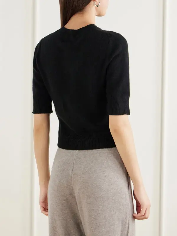 Le Kasha Chypre Cropped Organic Cashmere Sweater - Black