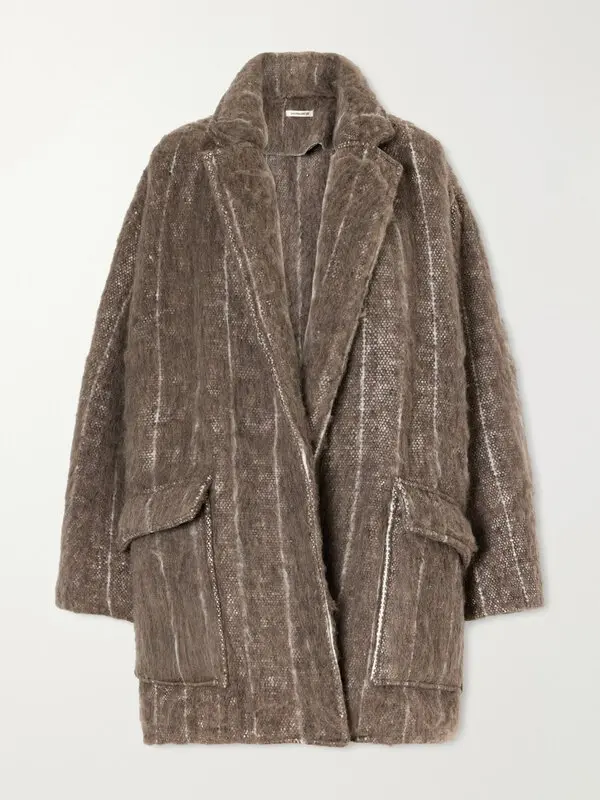 MARRAKSHI LIFE The Cropped Blanket Striped Brushed Woven Coat - Brown