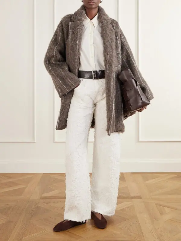 MARRAKSHI LIFE The Cropped Blanket Striped Brushed Woven Coat - Brown