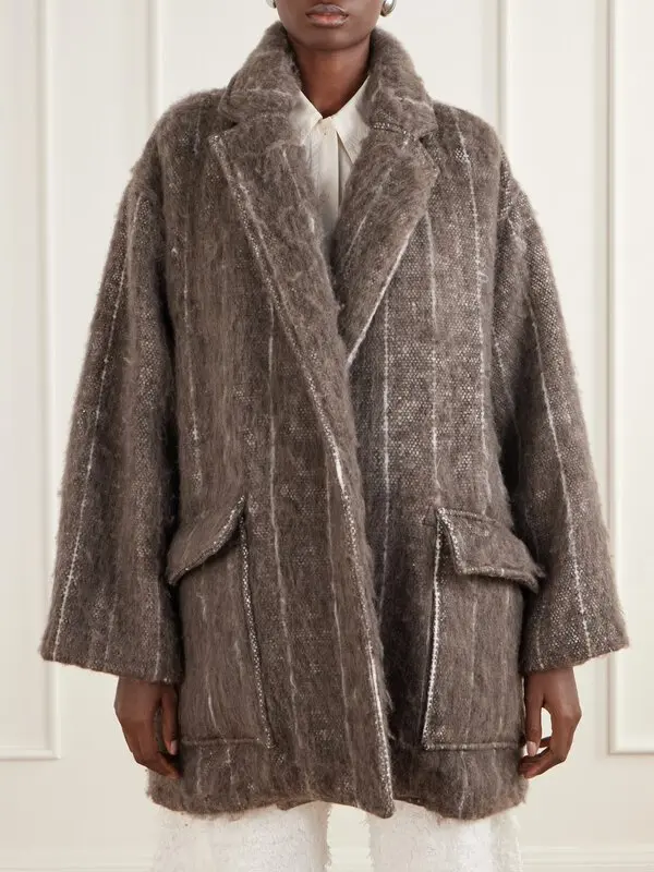MARRAKSHI LIFE The Cropped Blanket Striped Brushed Woven Coat - Brown