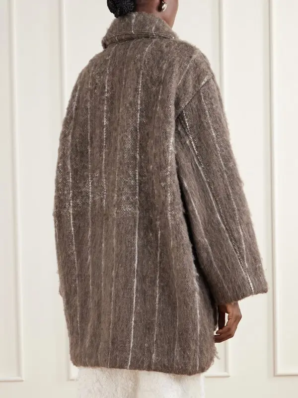 MARRAKSHI LIFE The Cropped Blanket Striped Brushed Woven Coat - Brown