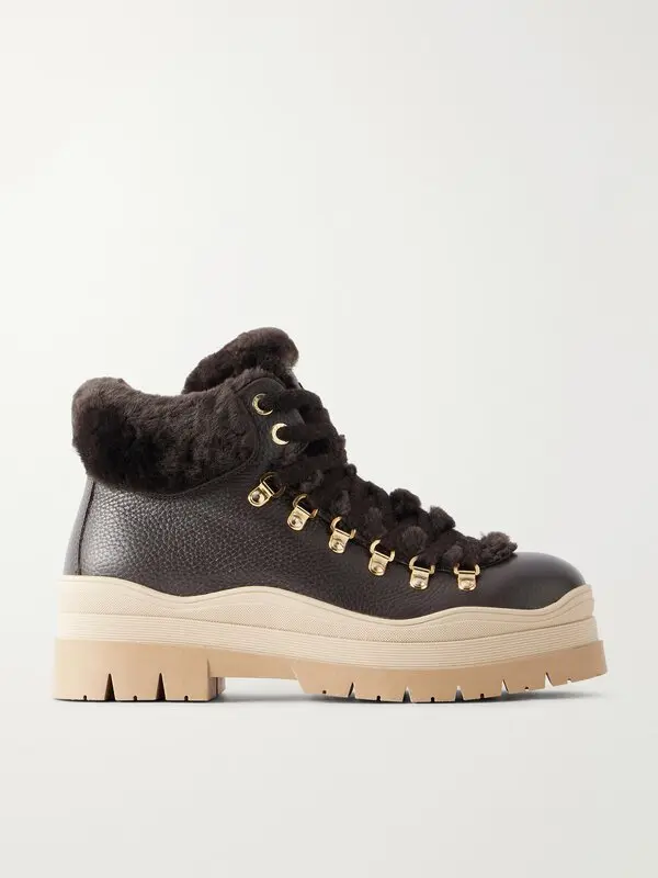 Bogner Arosa 9 Shearling-trimmed Leather Ankle Boots