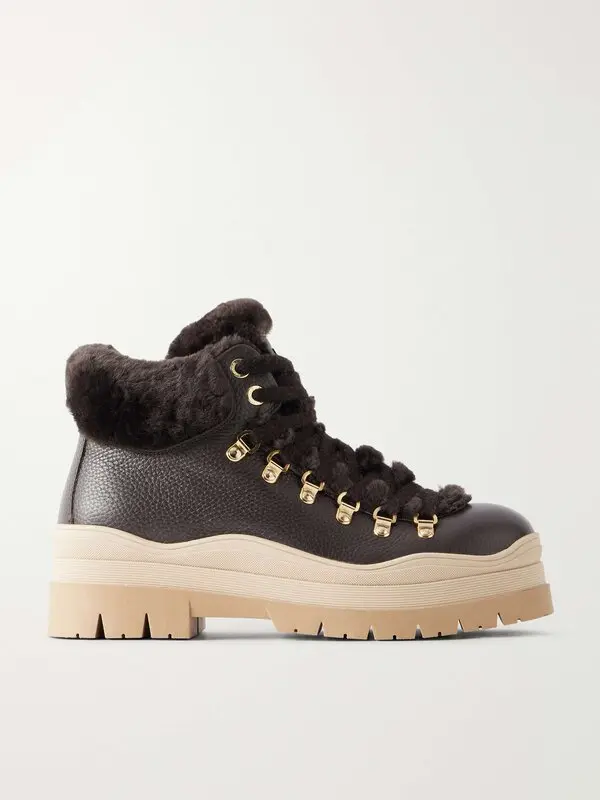 Bogner Arosa 9 Shearling-trimmed Leather Ankle Boots