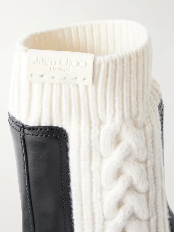 JIMMY CHOO Tamia Ribbed Cable-knit-trimmed Leather Ankle Boots