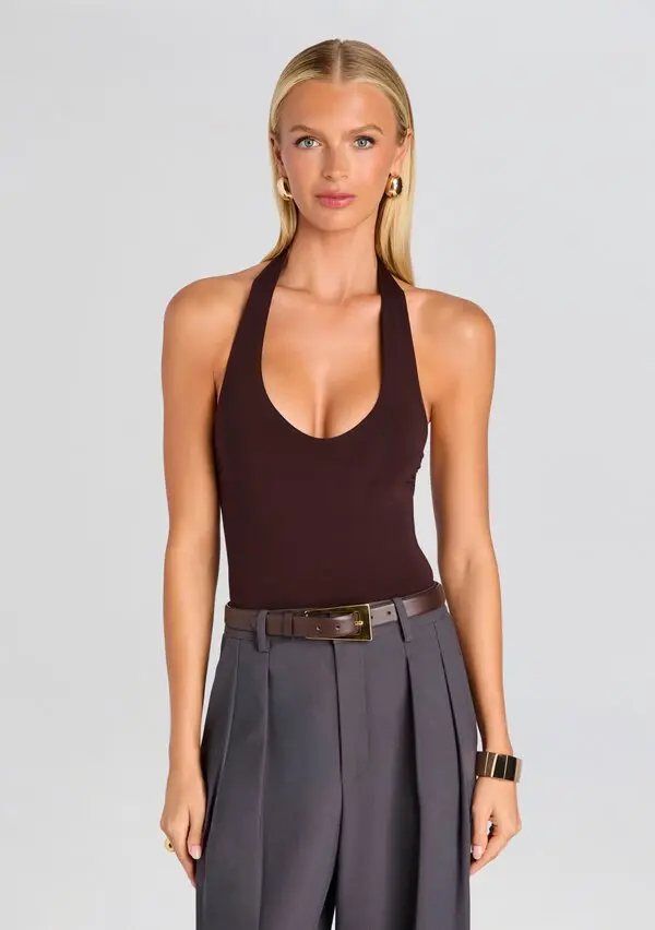 SANS FAFF Bamboo Halter Bodysuit - Espresso