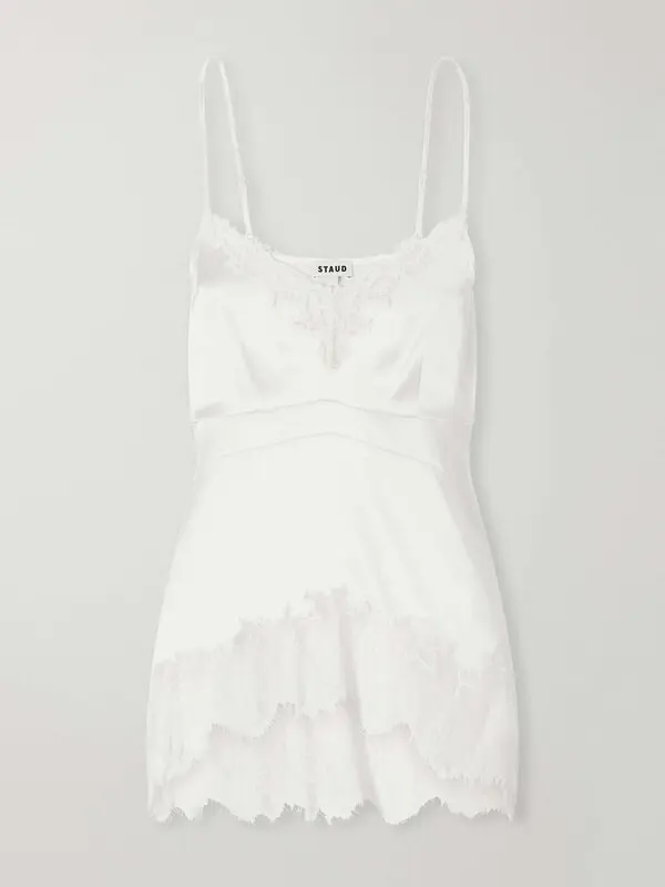 Staud Lina Lace-trimmed Silk-blend Tank - Ivory