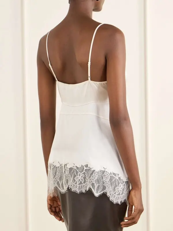 Staud Lina Lace-trimmed Silk-blend Tank - Ivory