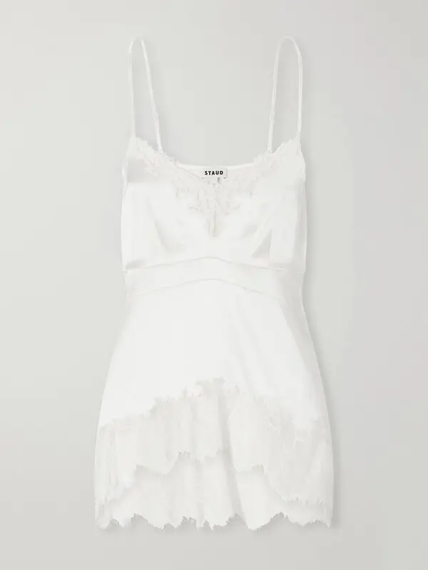Staud Lina Lace-trimmed Silk-blend Tank - Neutrals