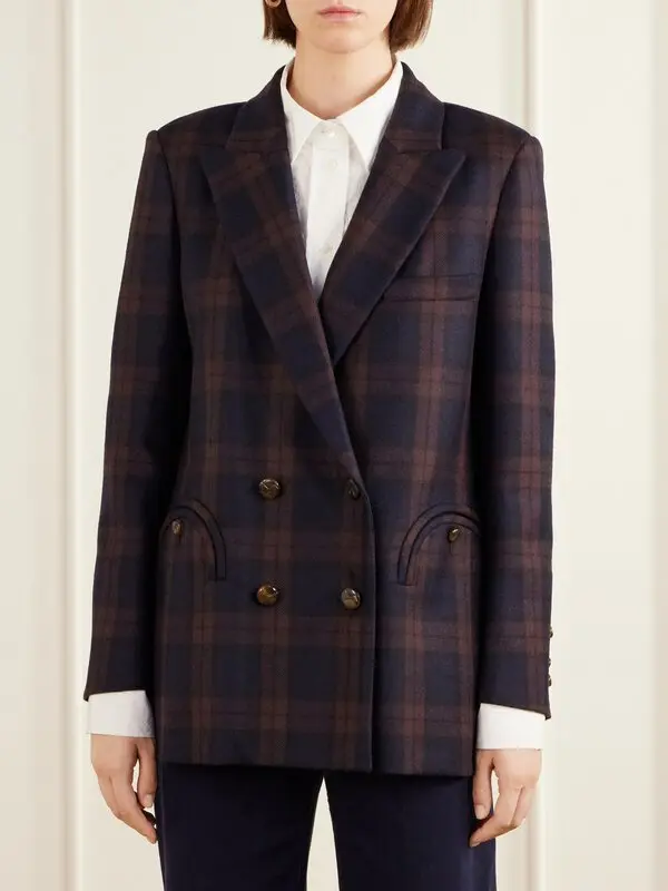 BLAZÉ MILANO Everynight Checked Double-breasted Wool Blazer - Blue