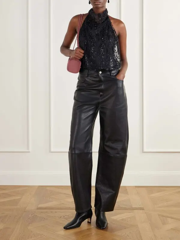 Staud Monay Flocked Bead-embellished Jersey Bodysuit