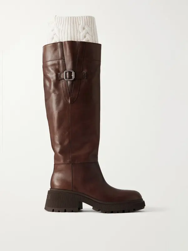 JIMMY CHOO Tamsin Knitted Leather Ankle-boots - Brown