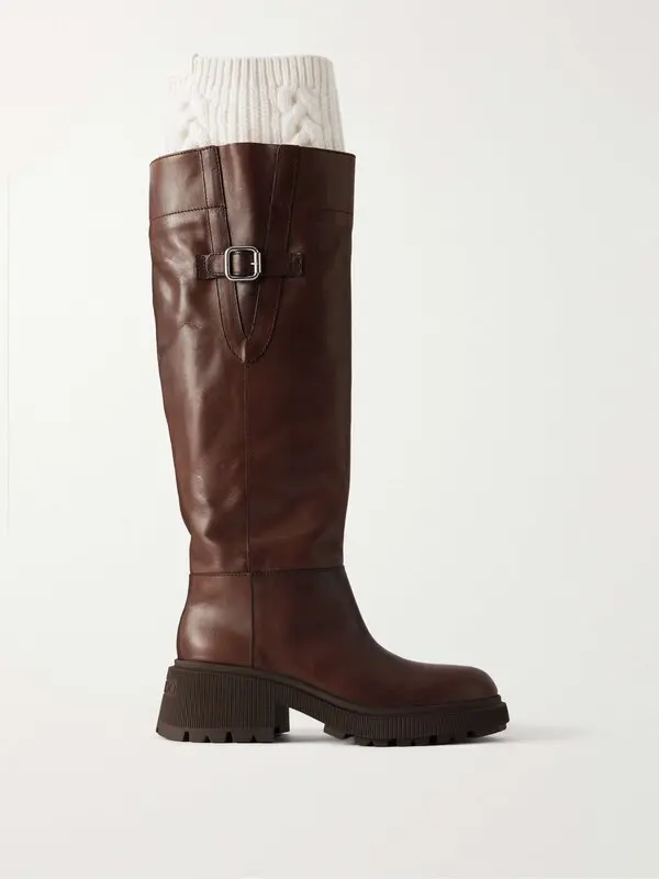 JIMMY CHOO Tamsin Knitted Leather Ankle-boots