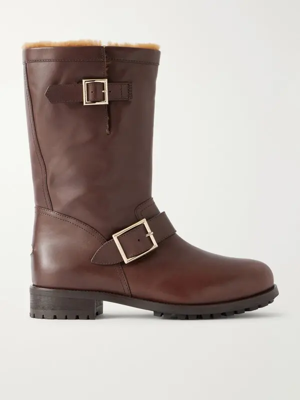 JIMMY CHOO Biker Buckled Leather Ankle Boots - Brown