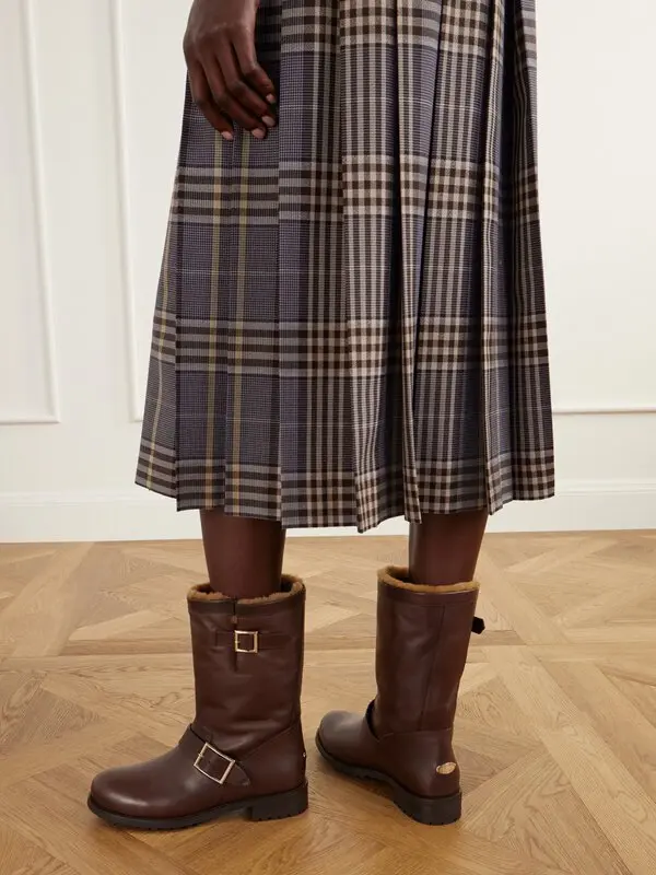 JIMMY CHOO Biker Buckled Leather Ankle Boots - Brown