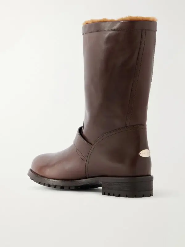 JIMMY CHOO Biker Buckled Leather Ankle Boots - Brown