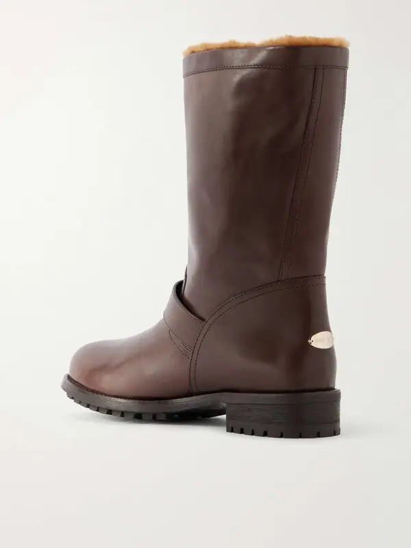 JIMMY CHOO Biker Buckled Leather Ankle Boots - Chocolate