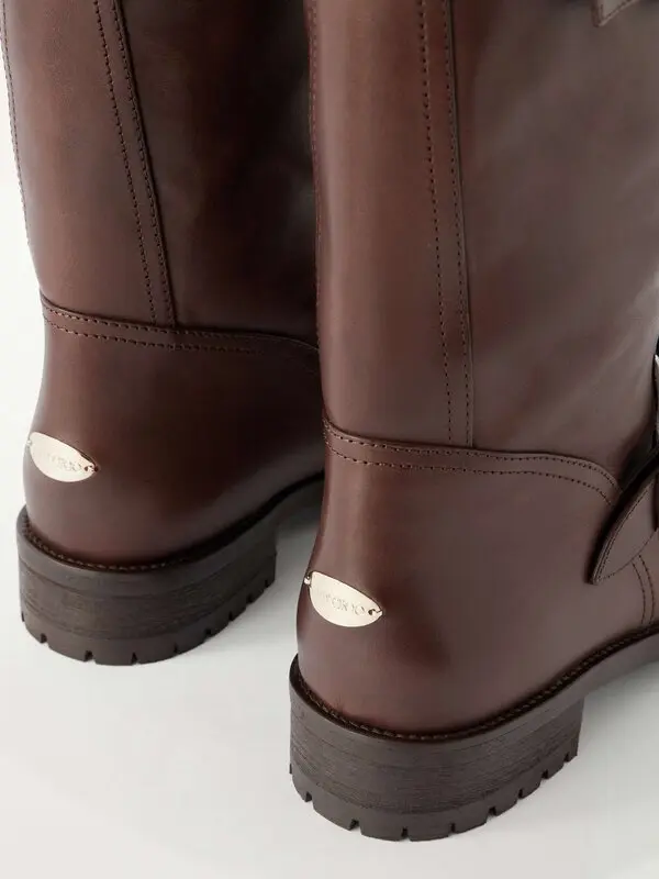 JIMMY CHOO Biker Buckled Leather Ankle Boots - Chocolate