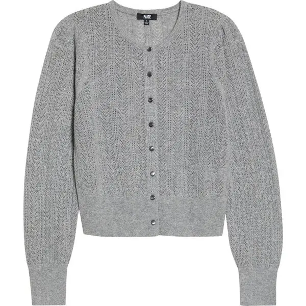 Paige Eudora Pointelle Knit Cashmere Cardigan - Light Heather Grey