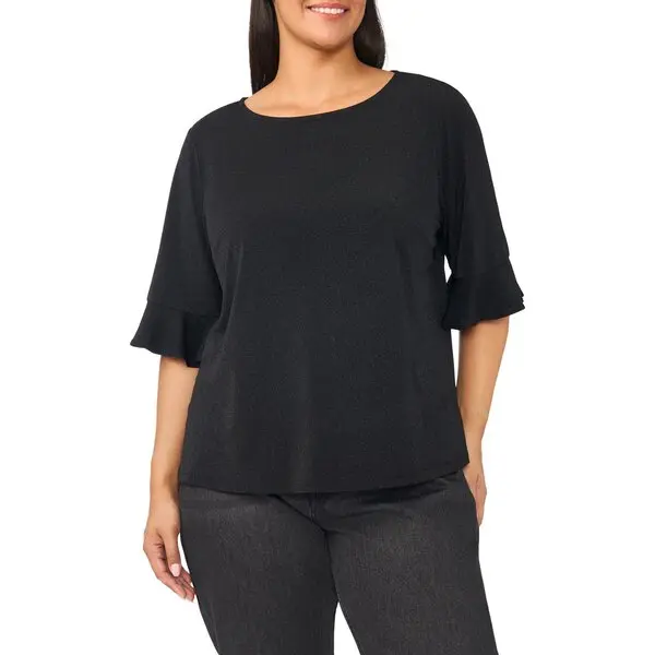 CECE DUPRAZ Ruffle Cuff Crewneck Top - Rich Black